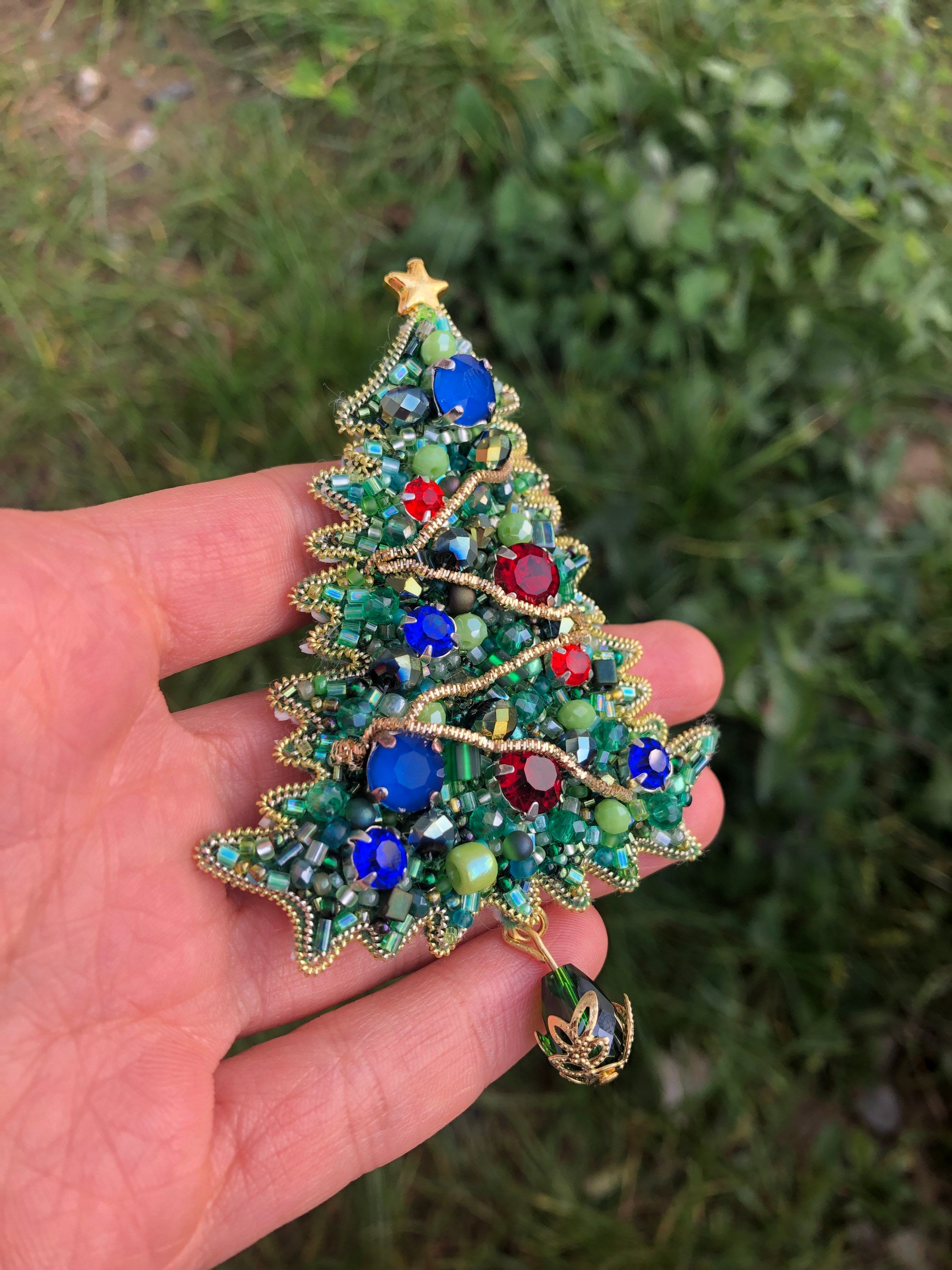 Christmas Tree Brooch, Pine Tree Pin, Embroidered Christmas Gift ...
