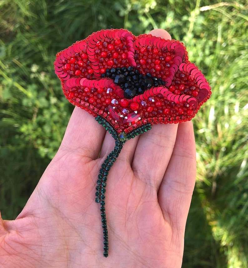 Handmade Poppy Brooch, Red Poppy Pin, Flower Jewelry, Flower Decoration ...