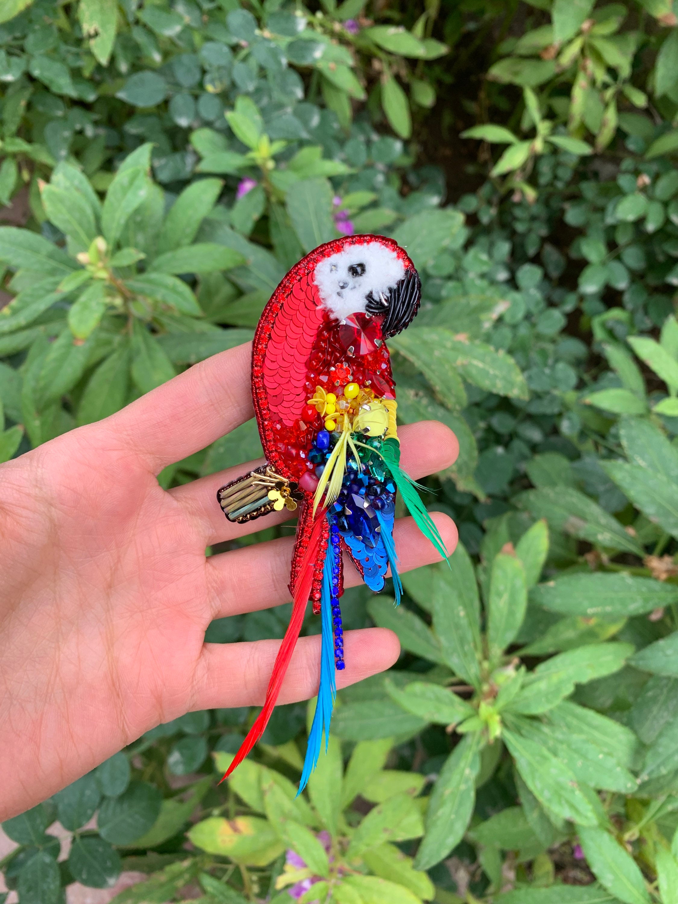 Handmade Parrot Brooch, Animal Pins, Gift for Wife, Bead Embroidered ...