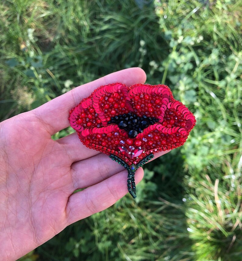 Handmade Poppy Brooch, Red Poppy Pin, Flower Jewelry, Flower Decoration ...