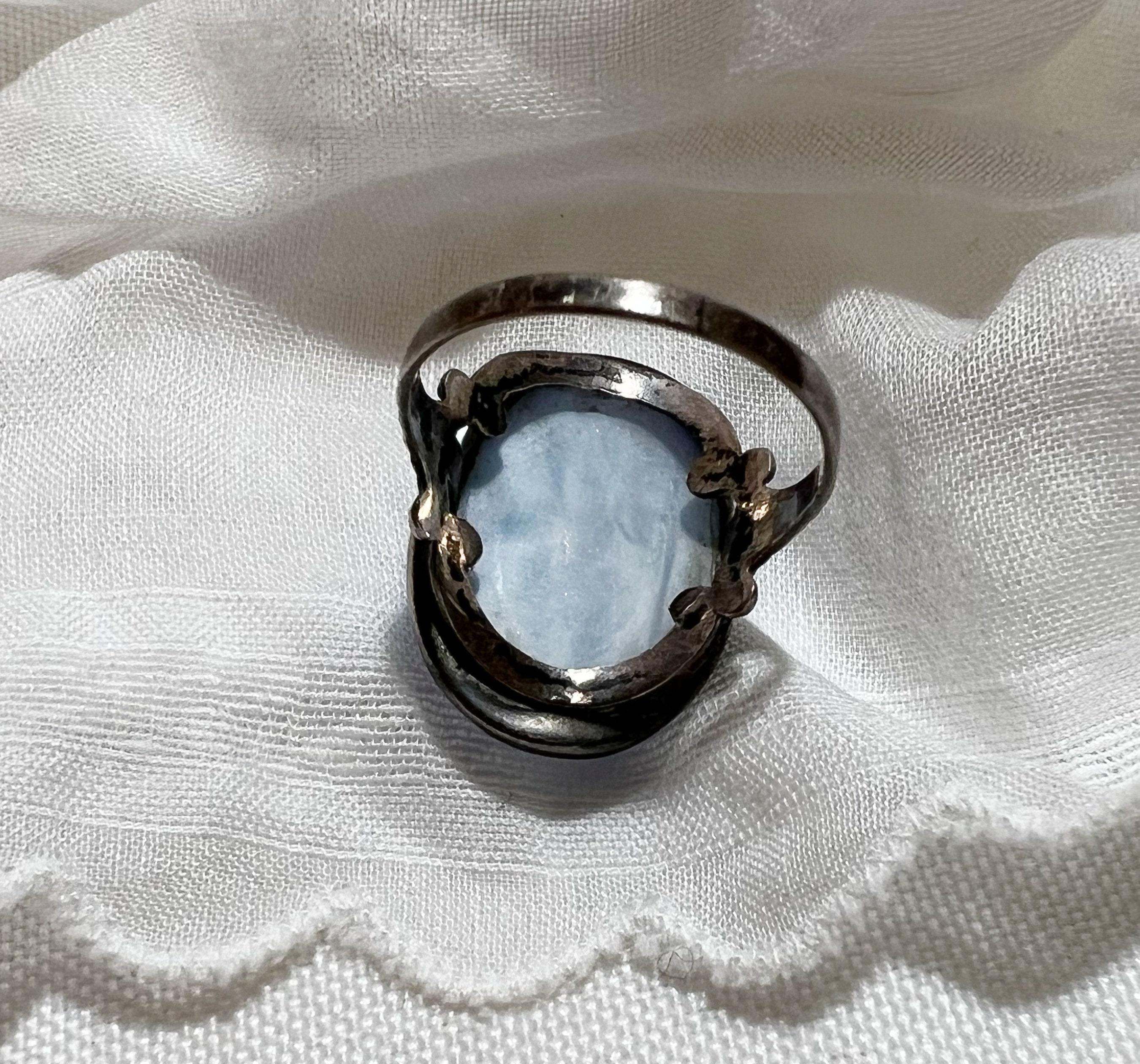 Antique Blue Star 'sapphire' Oval Glass Stone Ring in Fleur-de-lis ...
