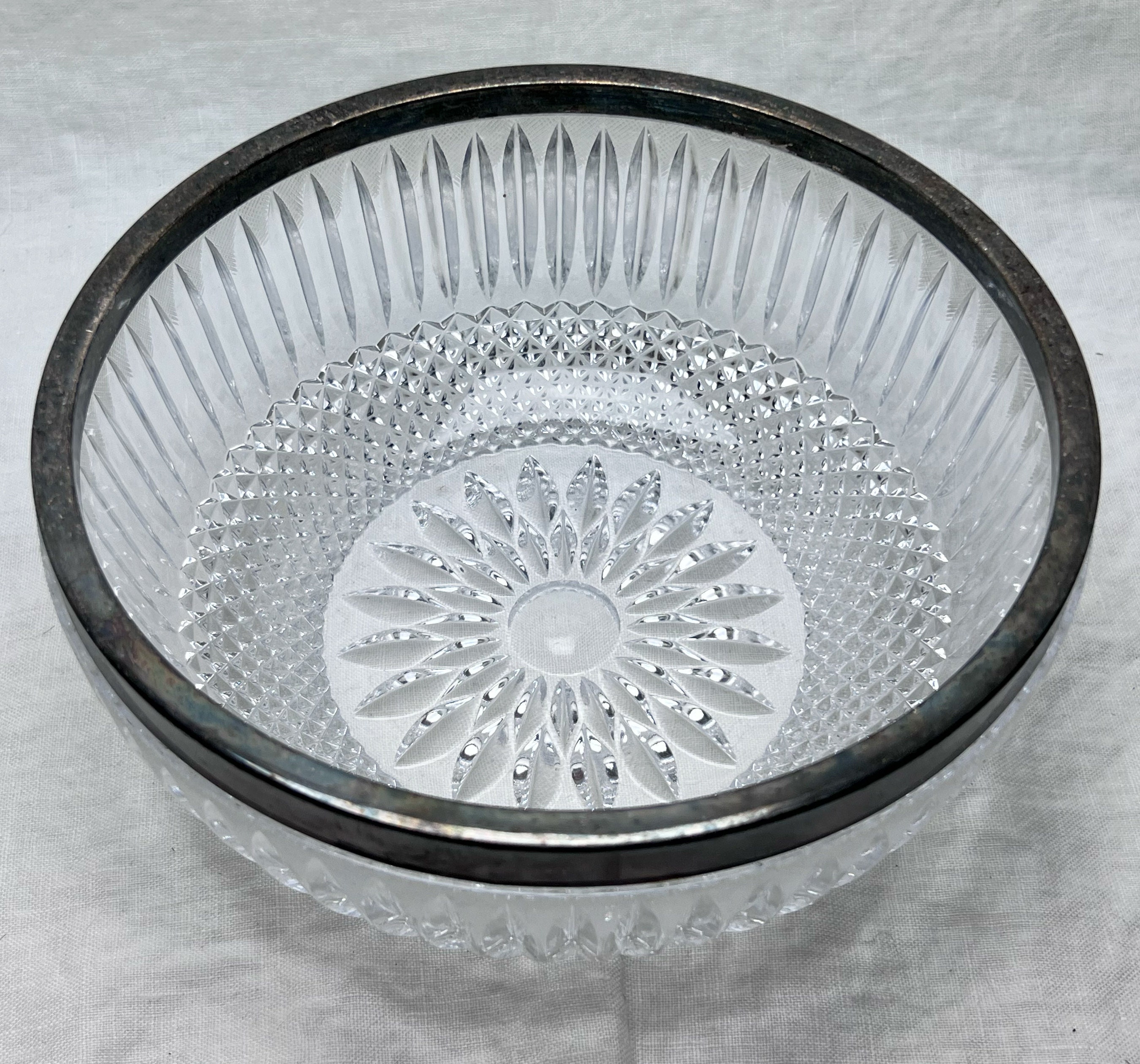 Vintage Cut Glass Bowl With Silver Rim. 8.375" Diameter. - Etsy