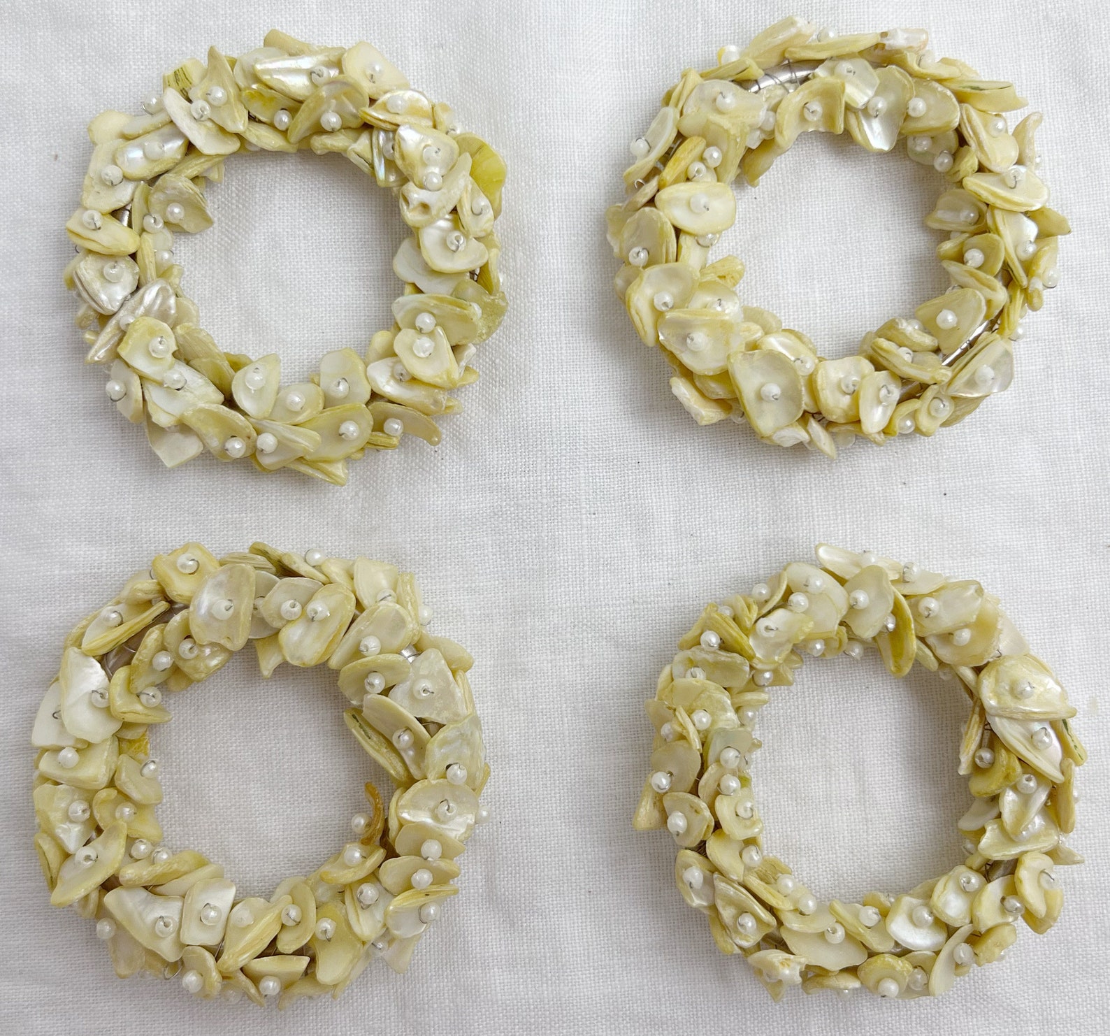 Set of Four Mother of Pearl Puka Shell Napkin Ring Holders With Seed ...