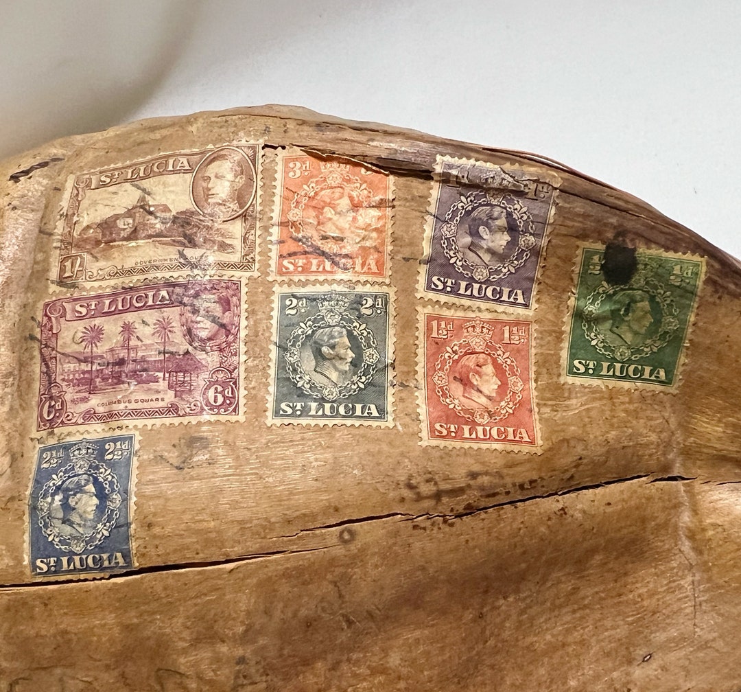 Tropical Nut From St. Lucia With 8 Stamps Circa 1938. British West ...