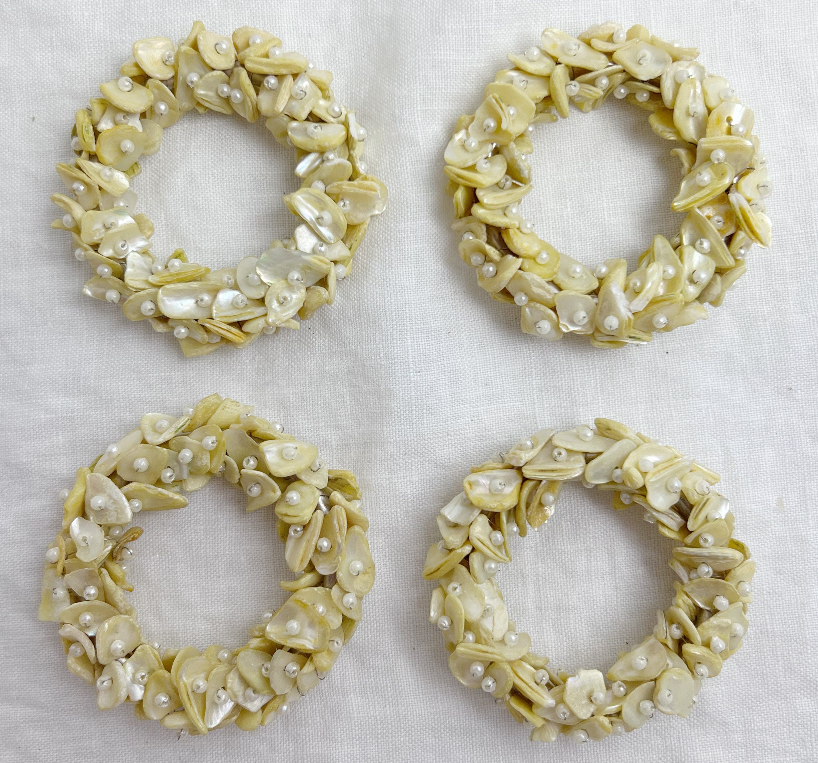 Set of Four Mother of Pearl Puka Shell Napkin Ring Holders With Seed ...