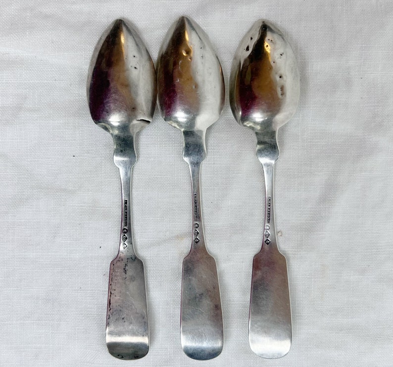 3 Antique Isaac Garrison Coin Silver Tea Spoons Fiddle Pattern Monogram ...