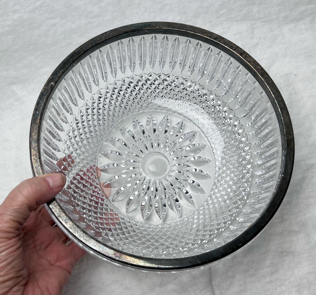 Vintage Cut Glass Bowl With Silver Rim. 8.375" Diameter. - Etsy
