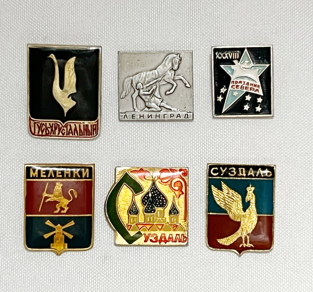 6 Souvenir Lapel Pins From Russia Featuring City Crests, Insignias ...