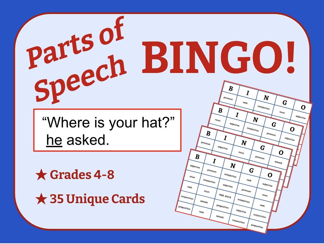Parts of Speech Bingo Game - Etsy