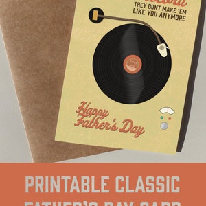 Printable Father's Day Card Record Player, Funny Vinyl Record Retro ...
