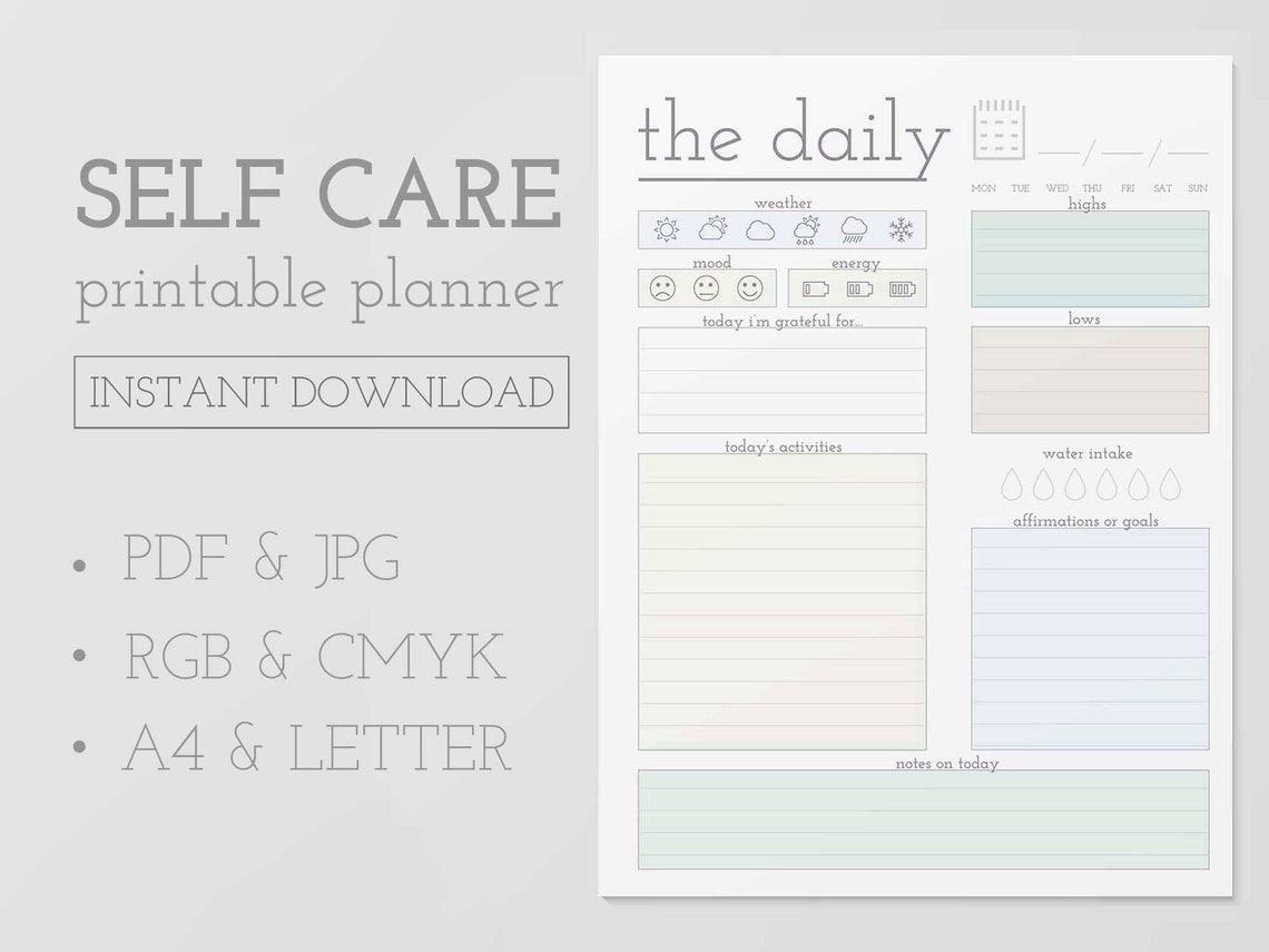 Printable Self Care Simple Planner Daily Mental Health Log Planner for ...