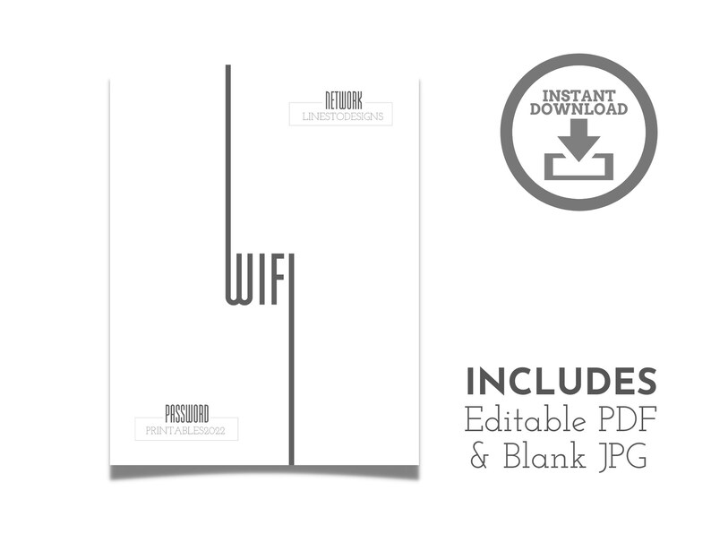 Wifi Sign Minimalist Printable & Editable PDF Wireless Internet Network ...