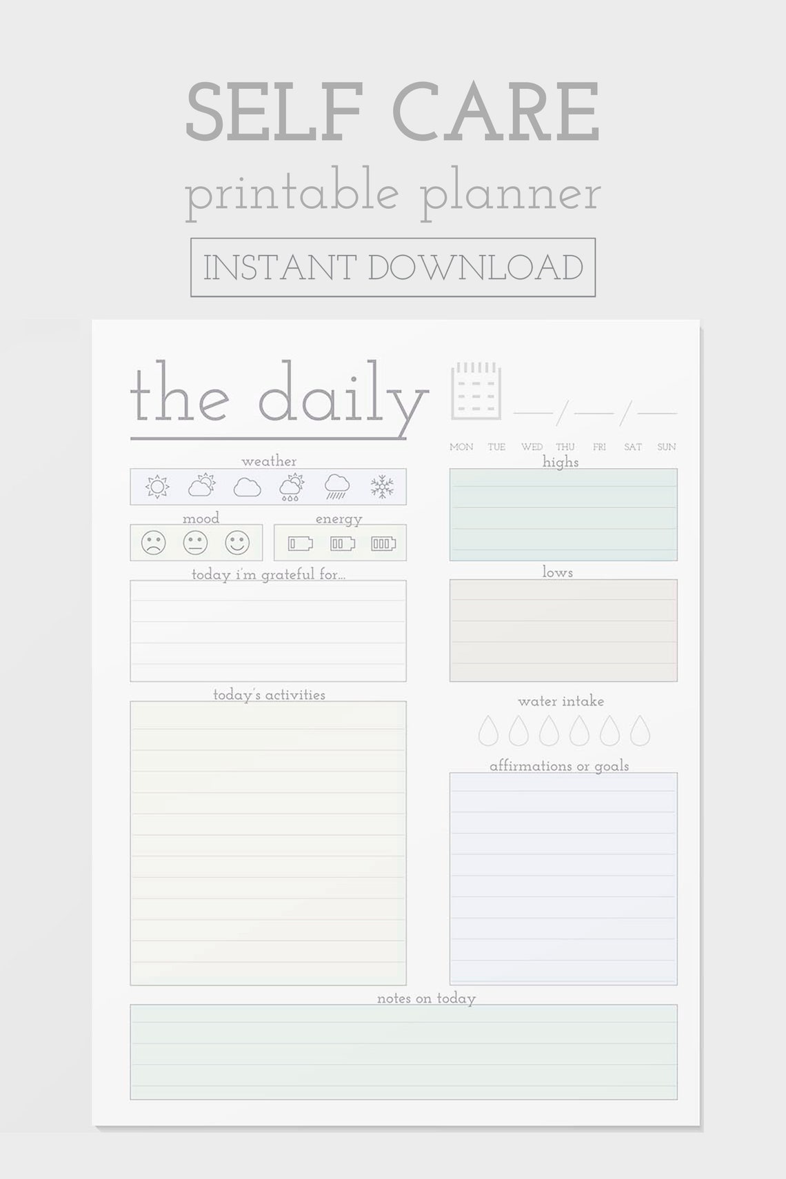 Printable Self Care Simple Planner Daily Mental Health Log Planner for ...