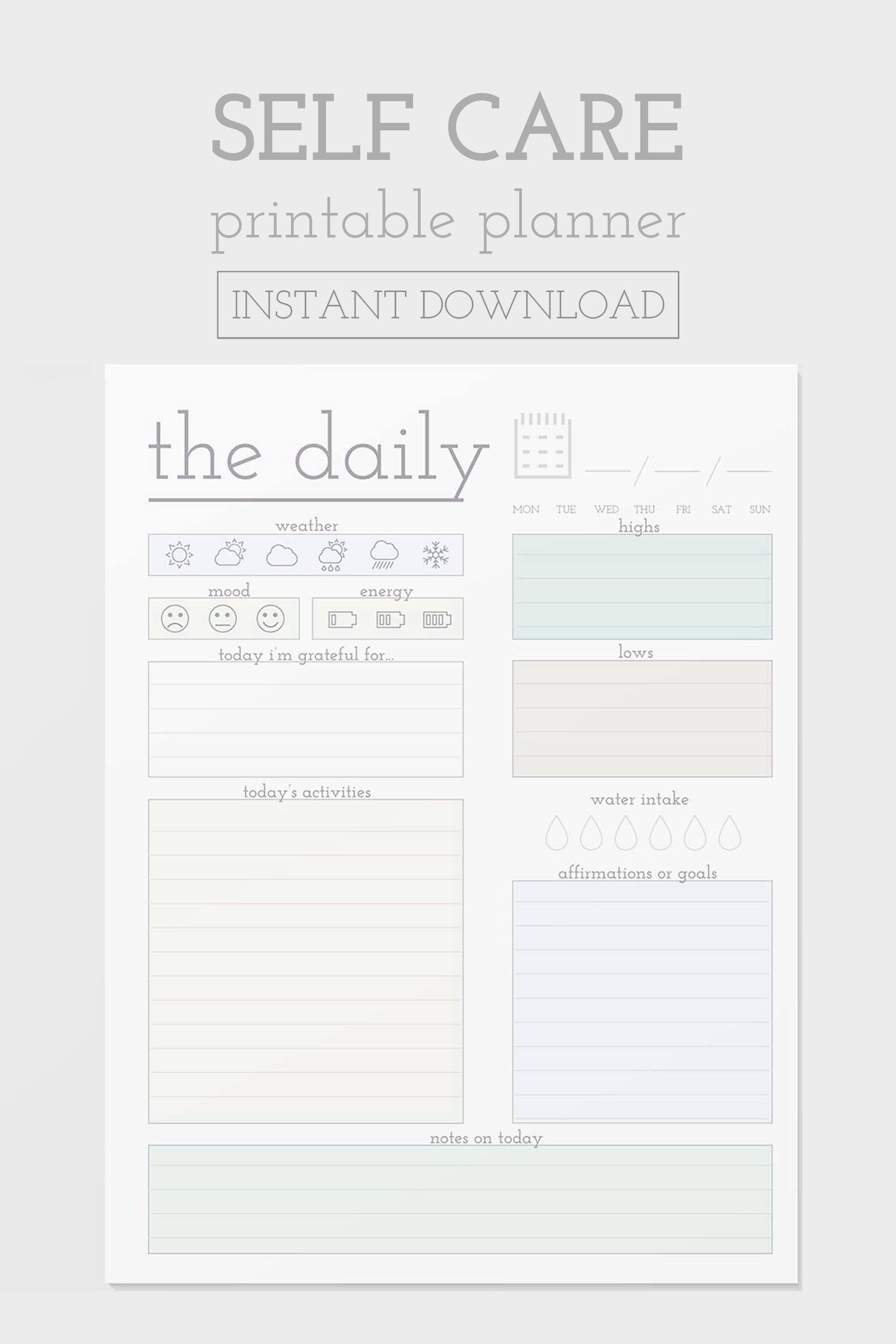 Printable Self Care Simple Planner Daily Mental Health Log Planner for ...