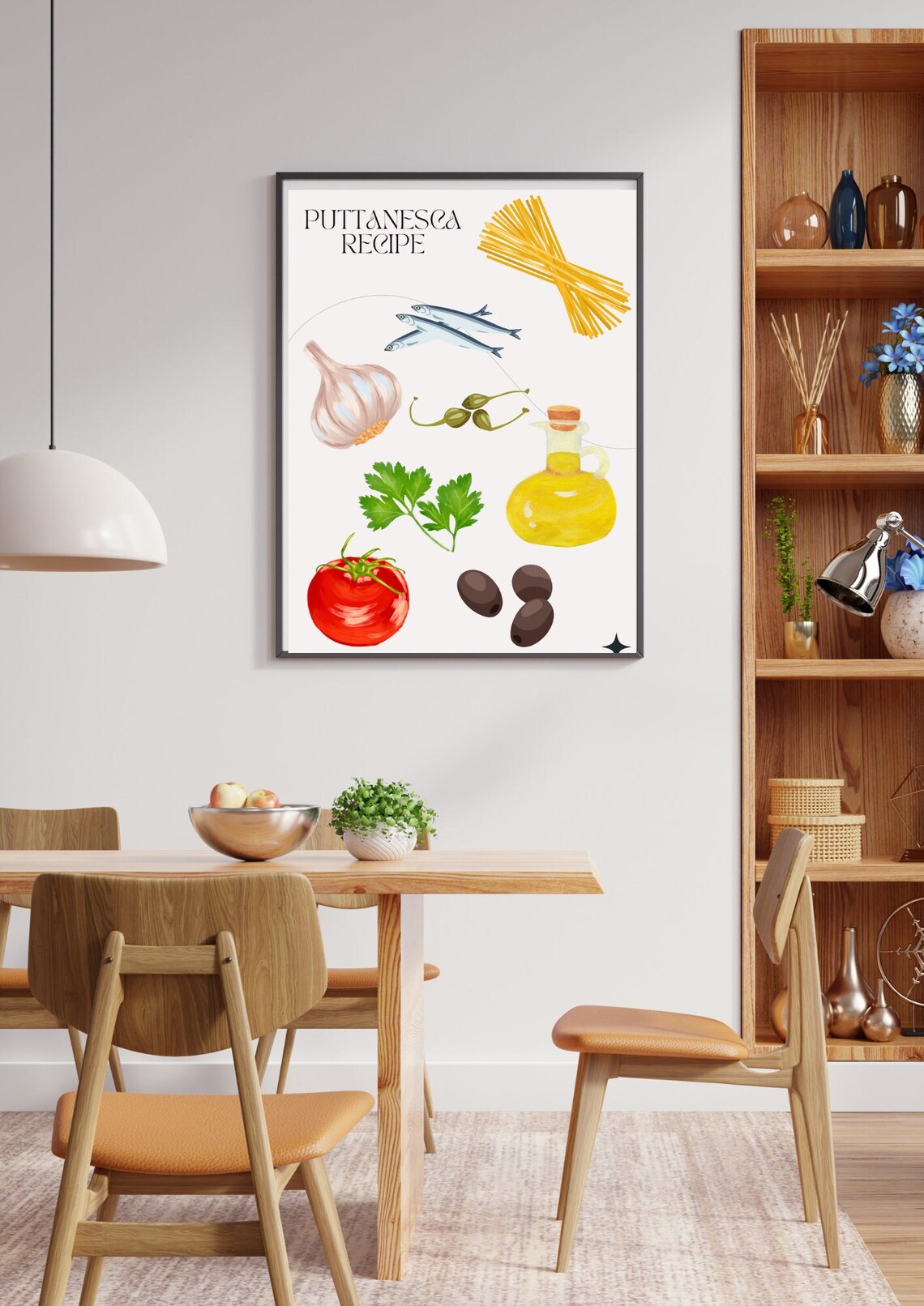 Pasta Art Digital Print Mid Century Retro Food Fun Poster Trendy Recipe ...
