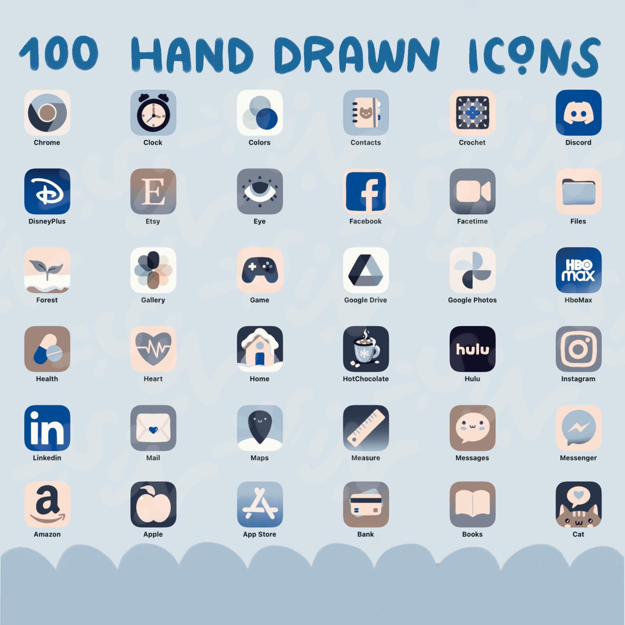 Winter Themed Ios & Android App Icon Pack | 100 Hand Drawn App Icons ...