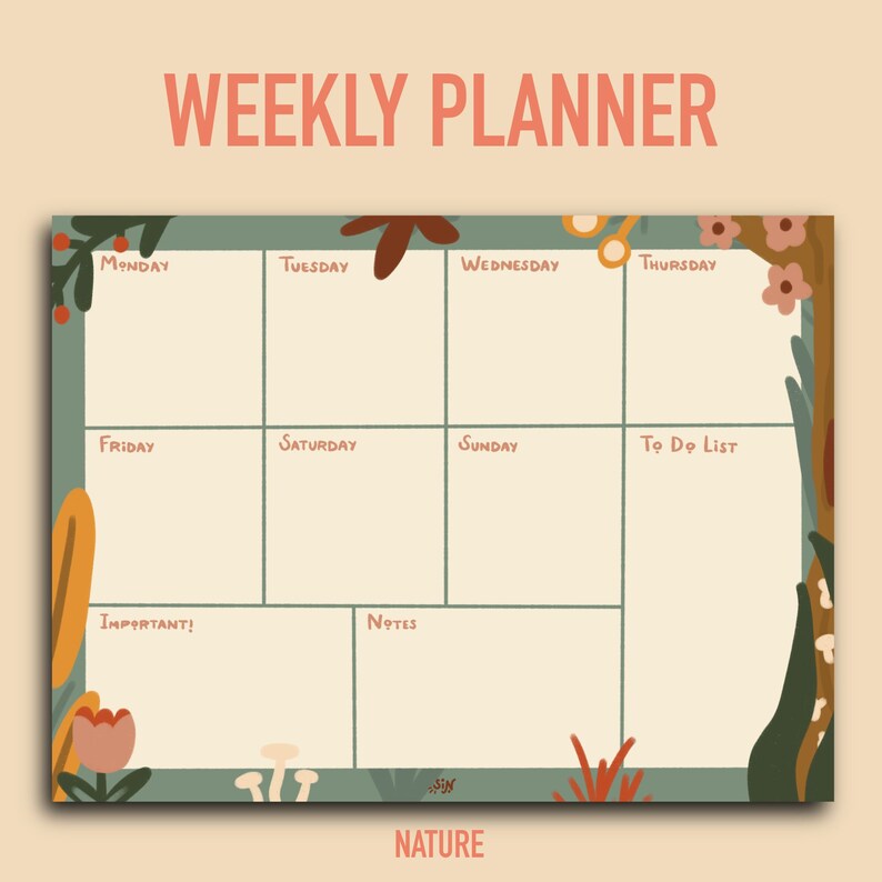 Printable Nature Illustrated Weekly Planner | Instant Download ...