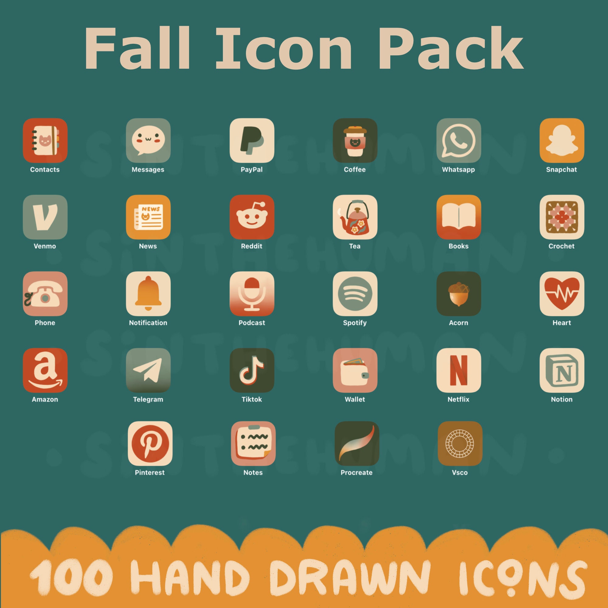 Fall Aesthetic Ios & Android App Icon Pack | 100 Hand Drawn App Icons ...