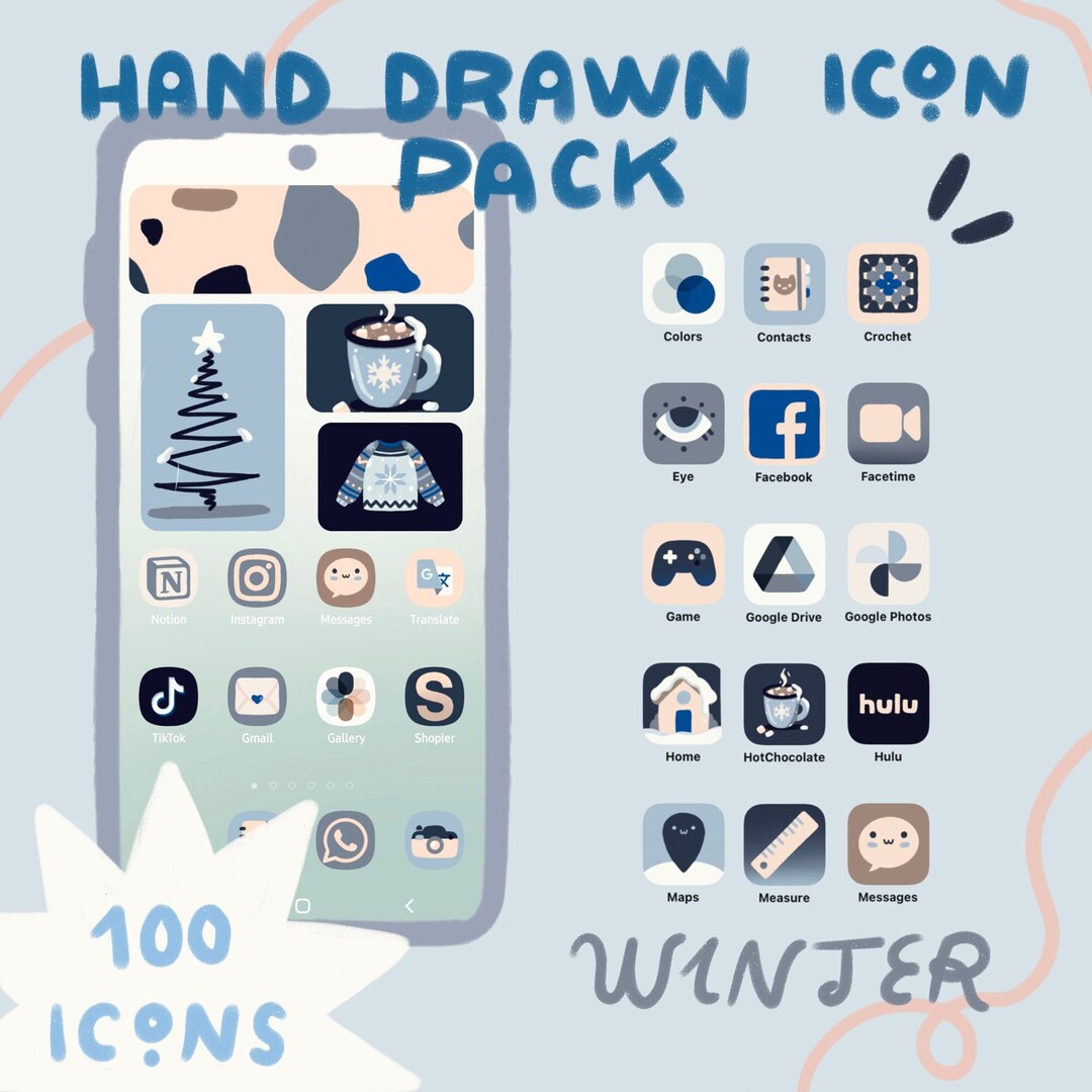Winter Themed Ios & Android App Icon Pack | 100 Hand Drawn App Icons ...