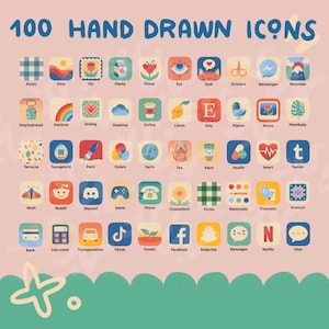 Cutesy Ios & Android App Icon Pack | 100 Hand Drawn App Icons | Widgets ...