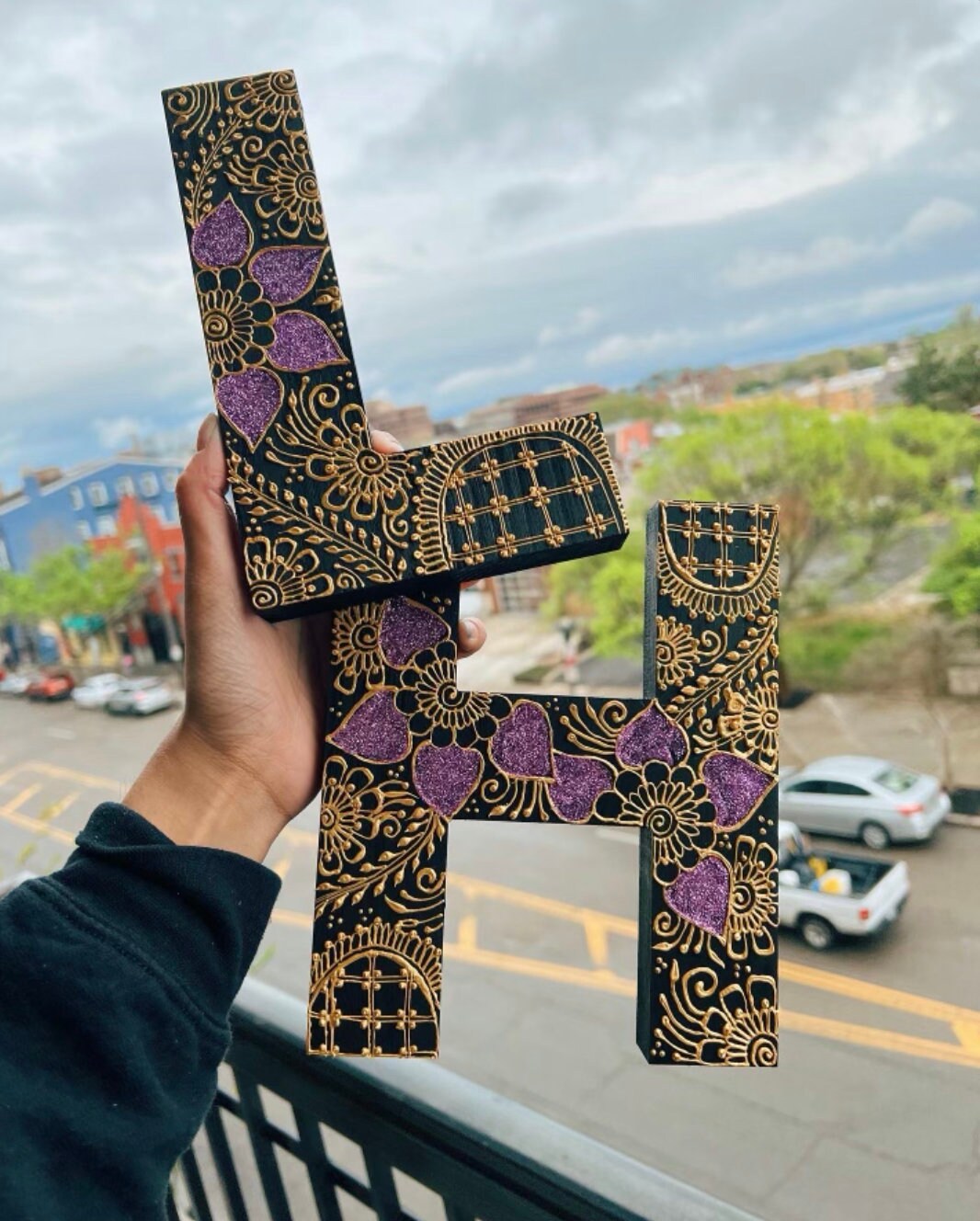 Henna Letter// Hand Painted// High Quality Wood// Gift - Etsy