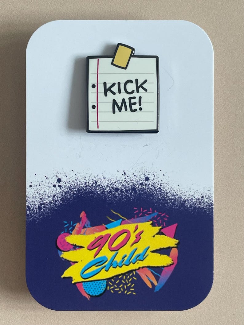 80s 90s Child Vintage Throw Back Retro Lapel Pin Enamel Badge Kick Me ...