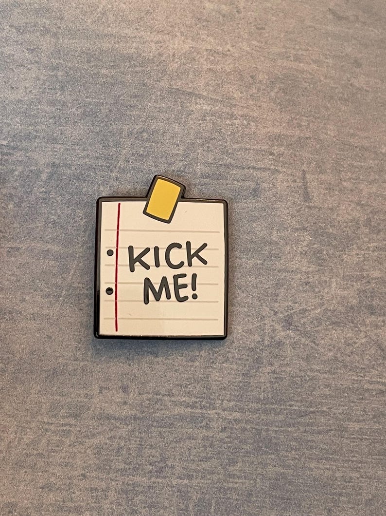 80s 90s Child Vintage Throw Back Retro Lapel Pin Enamel Badge Kick Me ...
