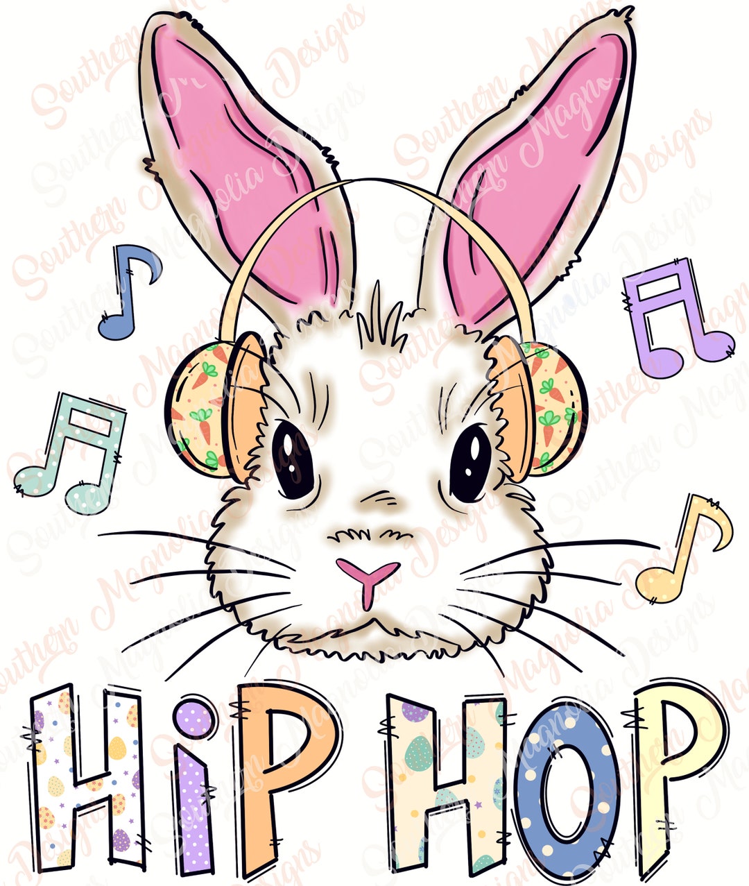 Easter-hip Hop Bunny Hand Drawn Sublimation Design, PNG File, Digital ...