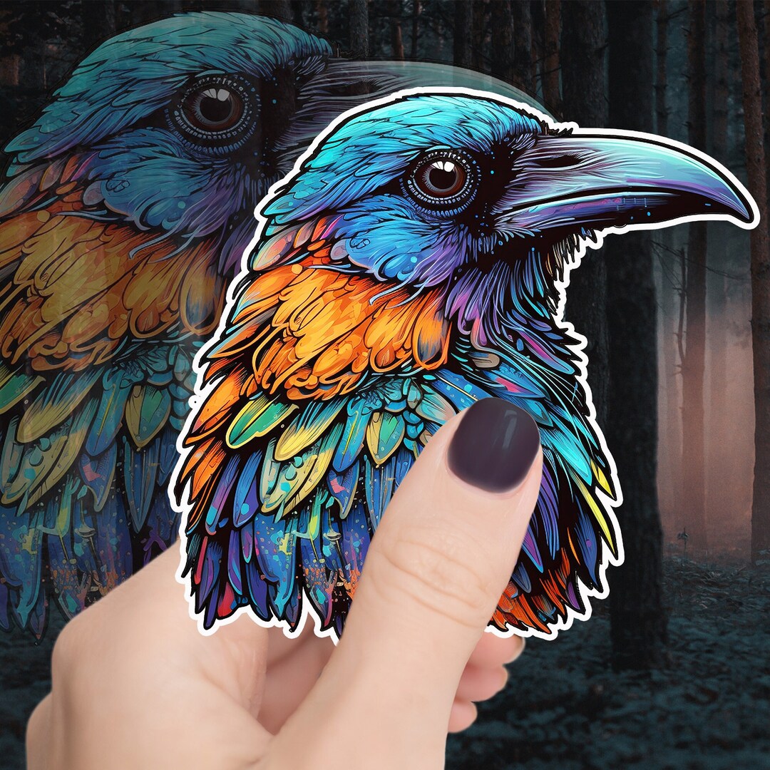 Crow Cosmic Colorful Vinyl Sticker for Laptop, Tumbler, Skateboard ...