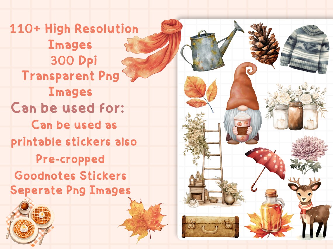 Fall Goodnotes Stickers: Watercolor Autumn Planner Set (PNG, PDF) - Etsy