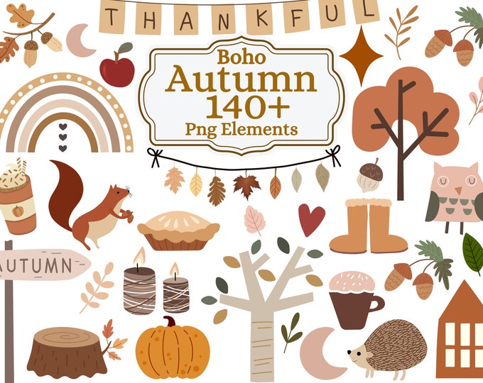 Watercolor Cozy Cabin Fall Clipart Set, Fall PNG, Watercolor Autumn ...