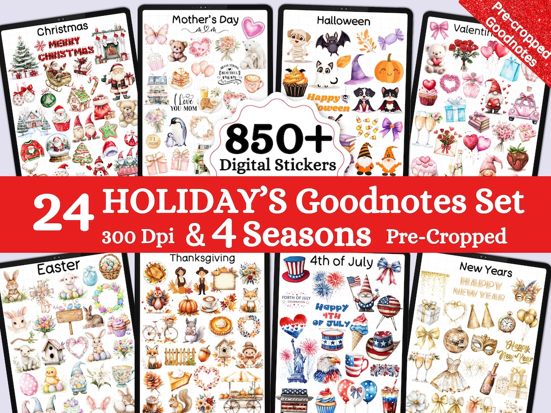 Holidays Goodnotes Stickers, Seasonal Planner Stickers (850+ PNG ...