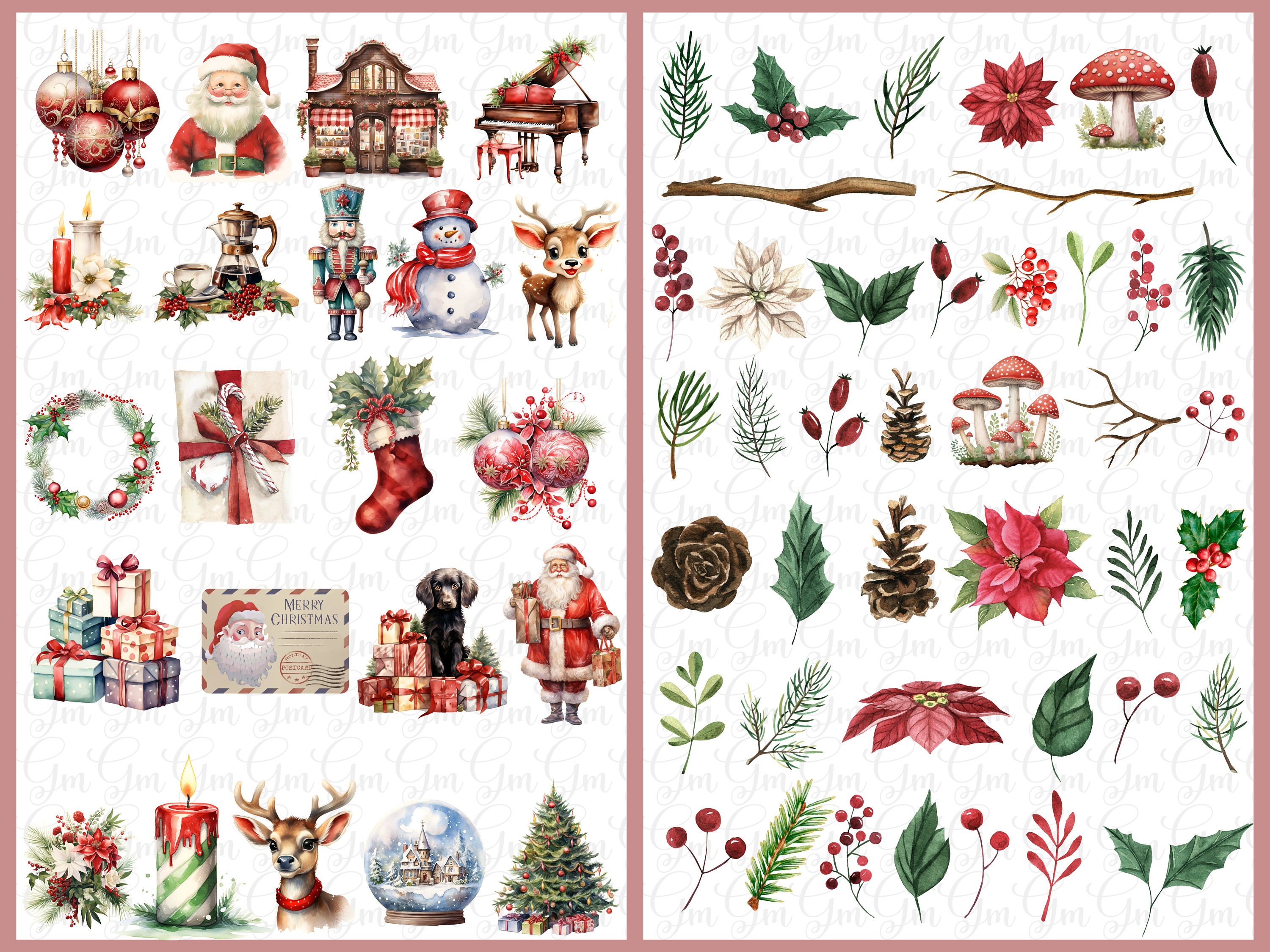 Watercolor Christmas Clipart Bundle, Holiday PNG Images (digital ...
