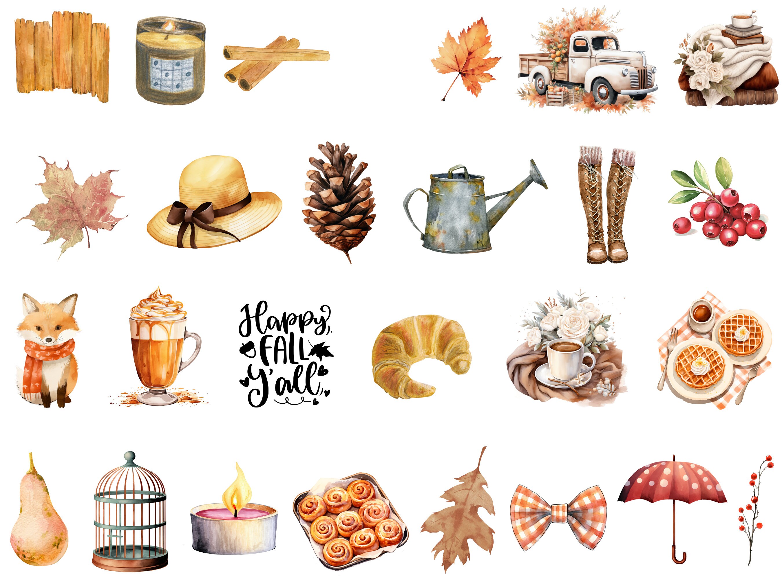 Fall Clipart Set | Autumn Watercolor Designs, 110 PNG Files - Etsy