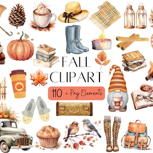Fall Clipart Set | Autumn Watercolor Designs, 110 PNG Files - Etsy