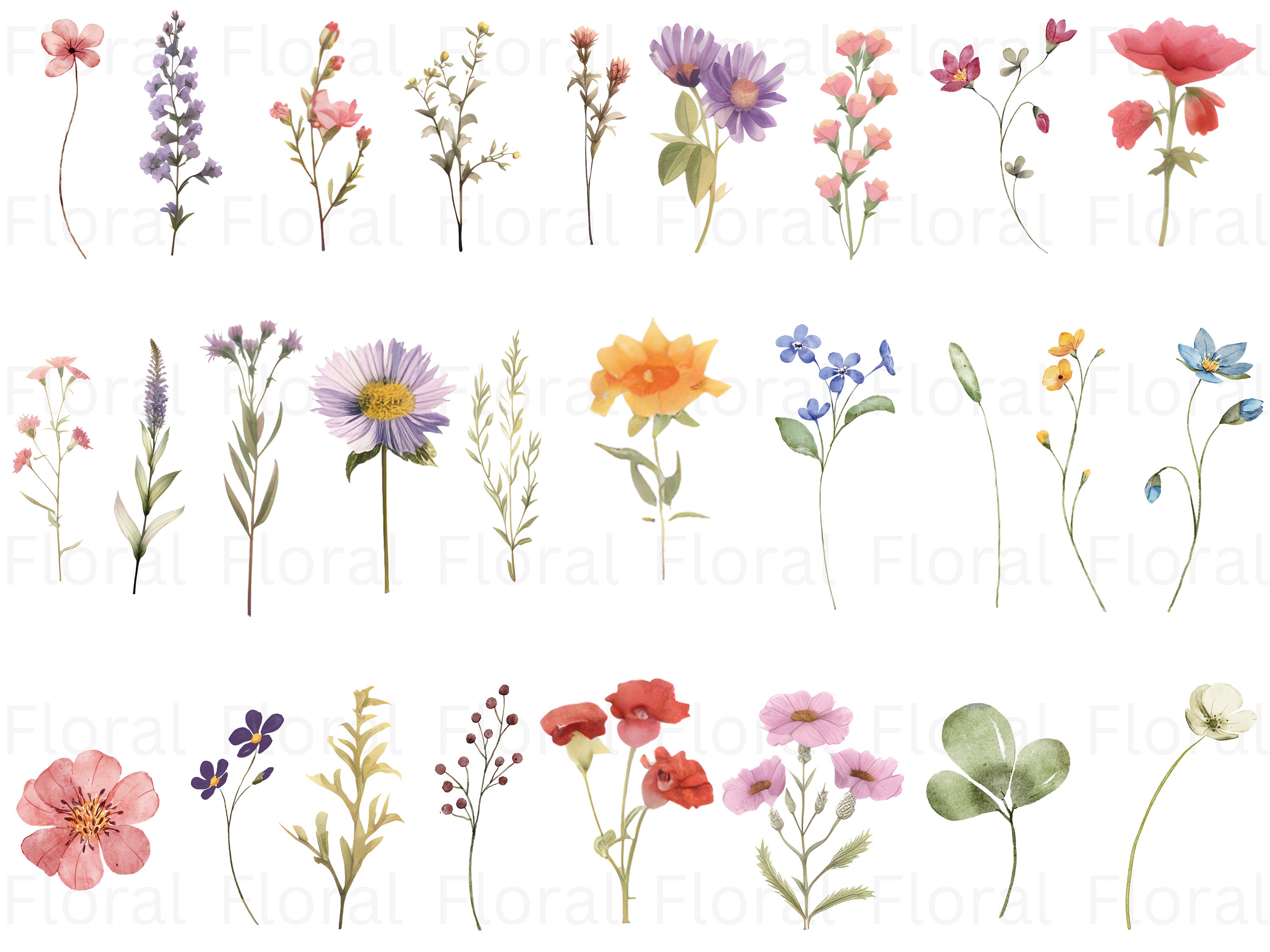 Wildflowers Watercolor Clipart, Floral PNG Set (digital Download) - Etsy