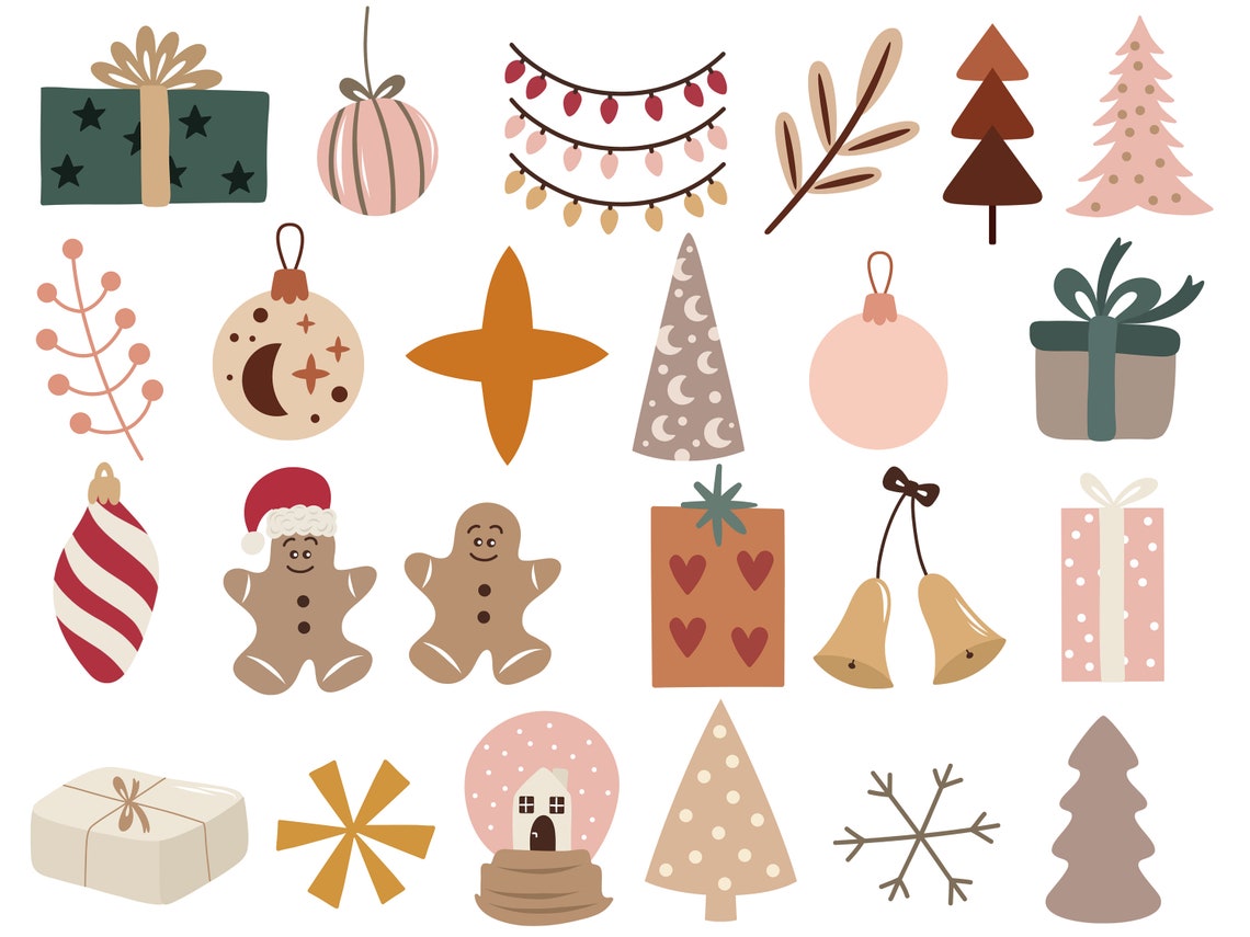 Boho Christmas Clipart Bundle, Holiday PNG Images (digital Download) - Etsy