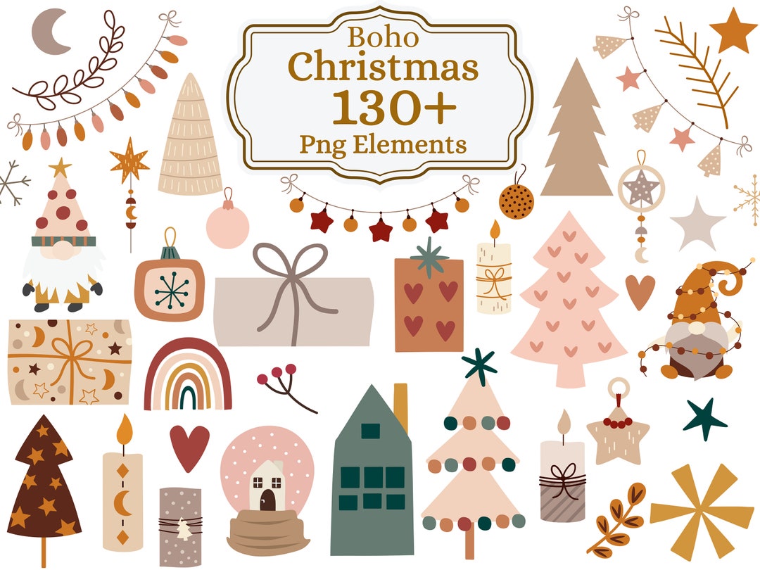 Boho Christmas Clipart,boho Christmas,boho Holiday Clipart,boho ...