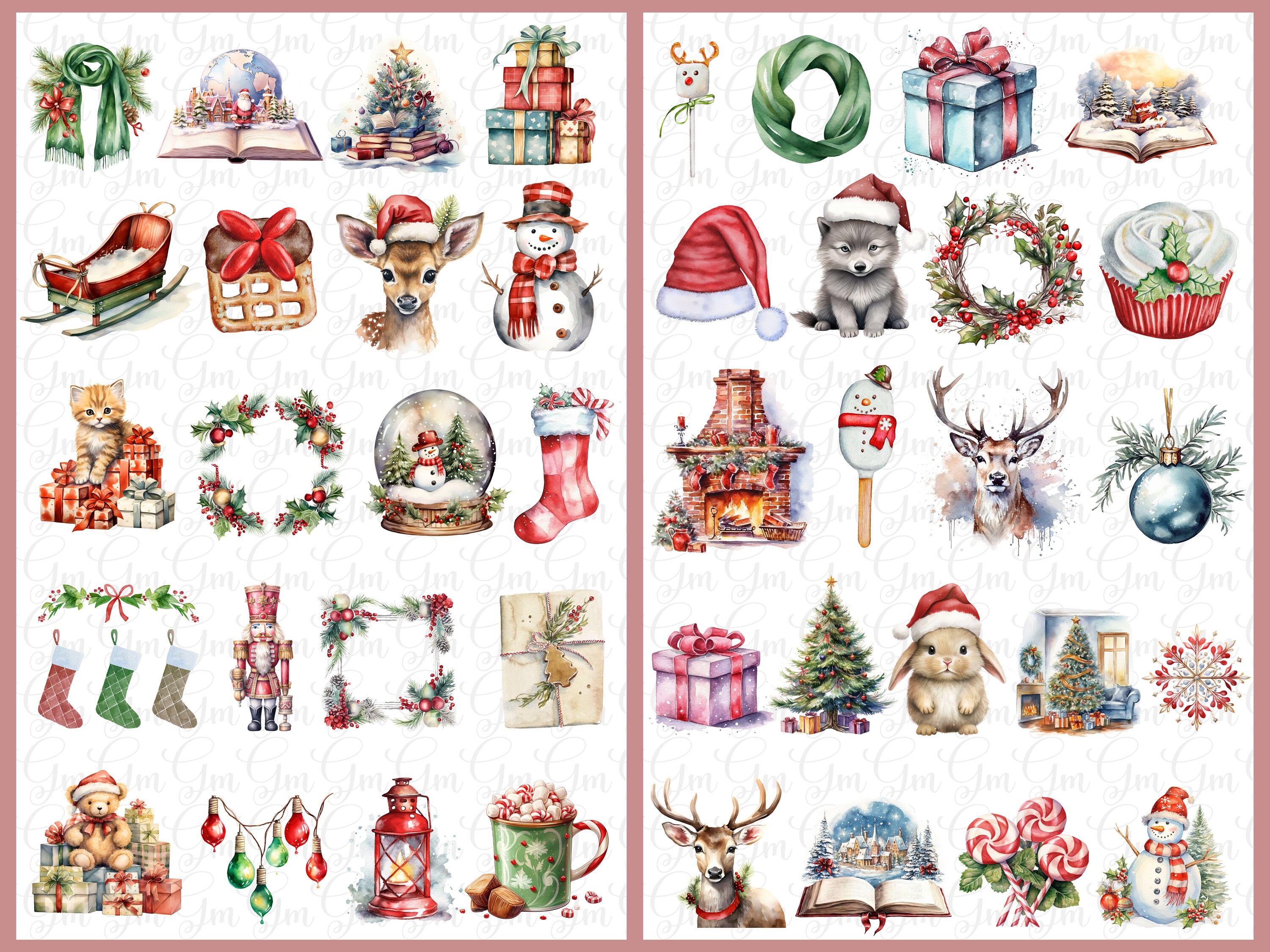 Watercolor Christmas Clipart Bundle, Holiday PNG Images (digital ...