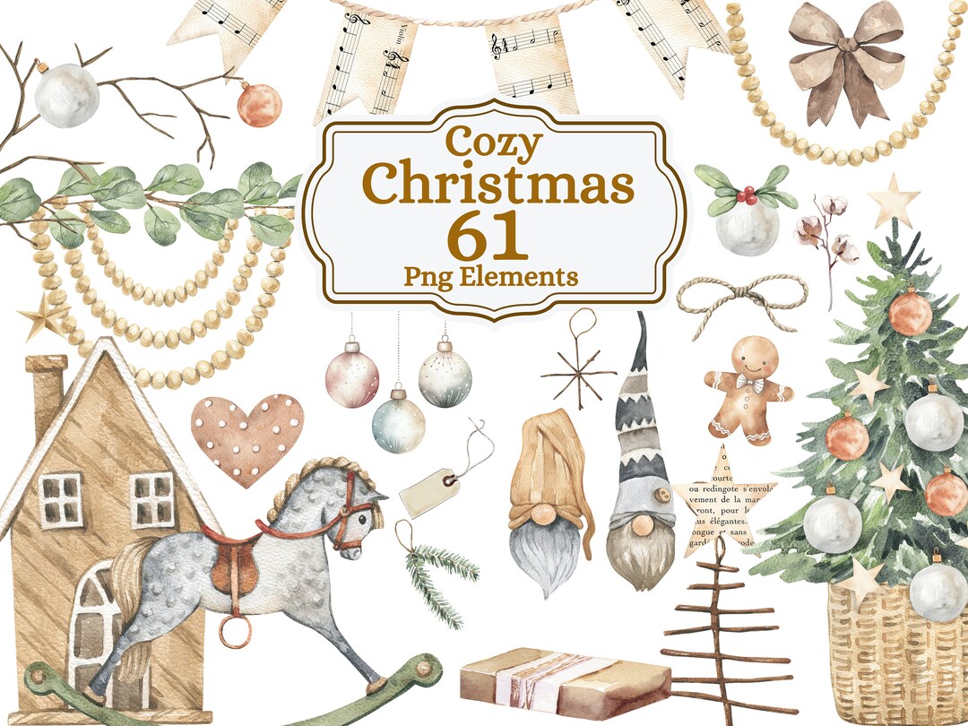 Cozy Christmas Watercolor Boho Clipart,cozy Boho Clipart,boho Clipart ...