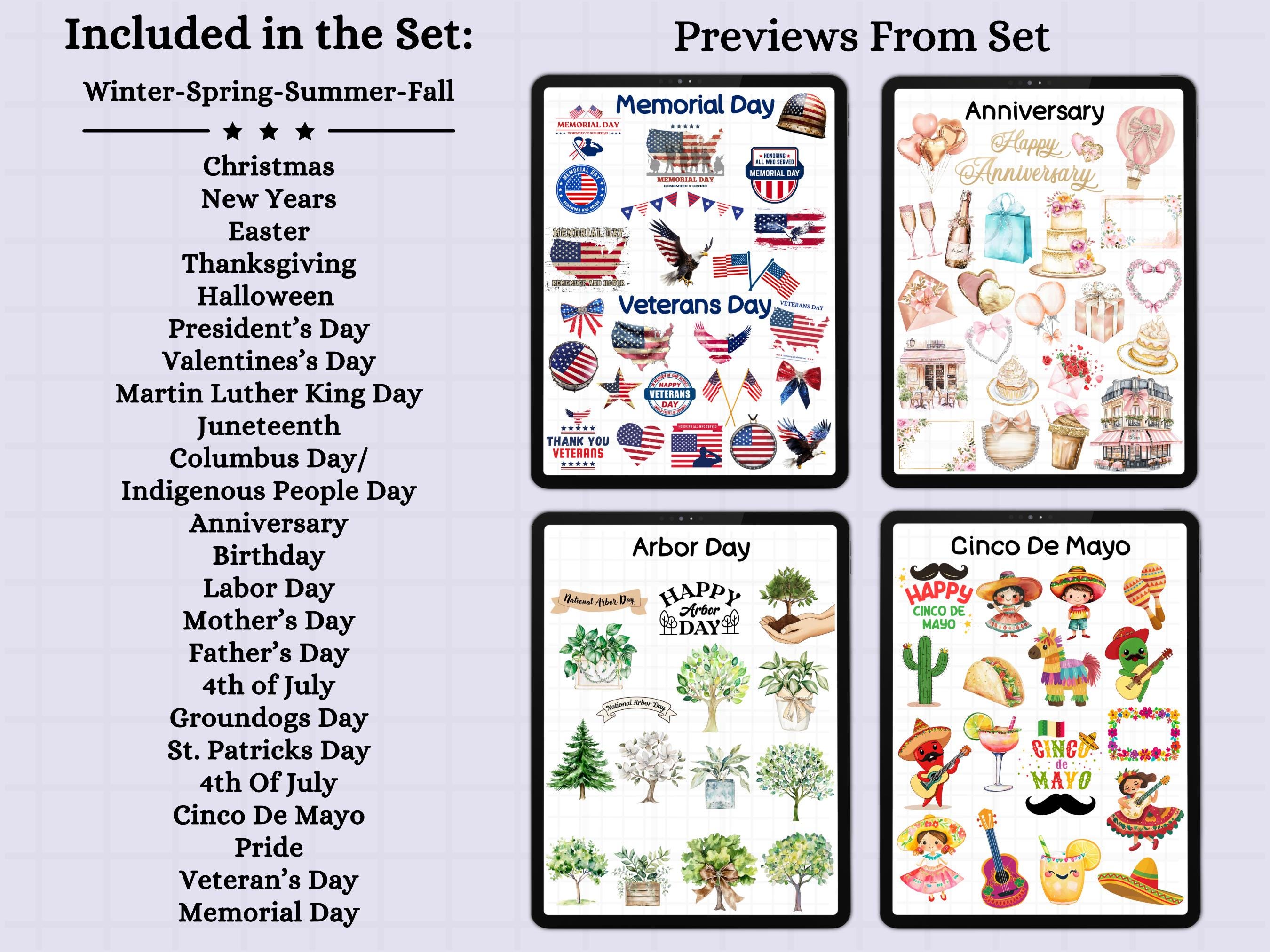 Holidays Goodnotes Stickers, Seasonal Planner Stickers (850+ PNG ...