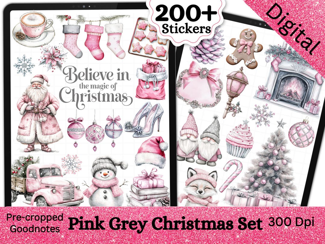 Pink Grey Christmas Goodnotes Stickers, Winter Planner (digital) - Etsy