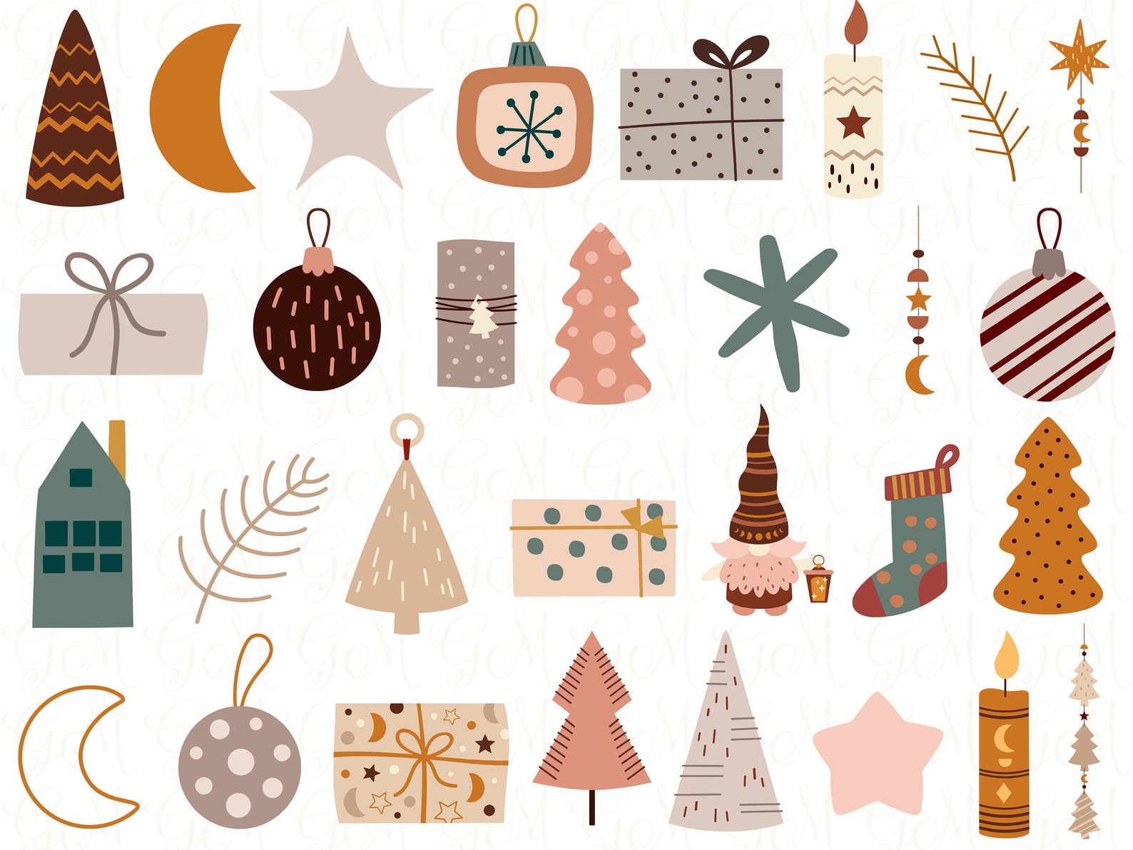 Boho Christmas Clipart Bundle, Holiday PNG Images (digital Download) - Etsy