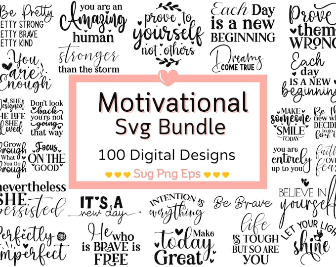 Motivational Svg Bundle Positive Quotes Svg Hand Lettered Inspirational ...