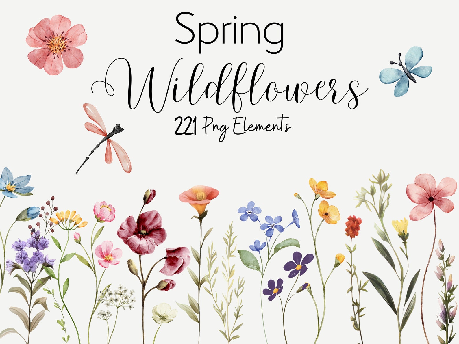 Wildflowers Watercolor Clipart, Floral PNG Set (digital Download) - Etsy