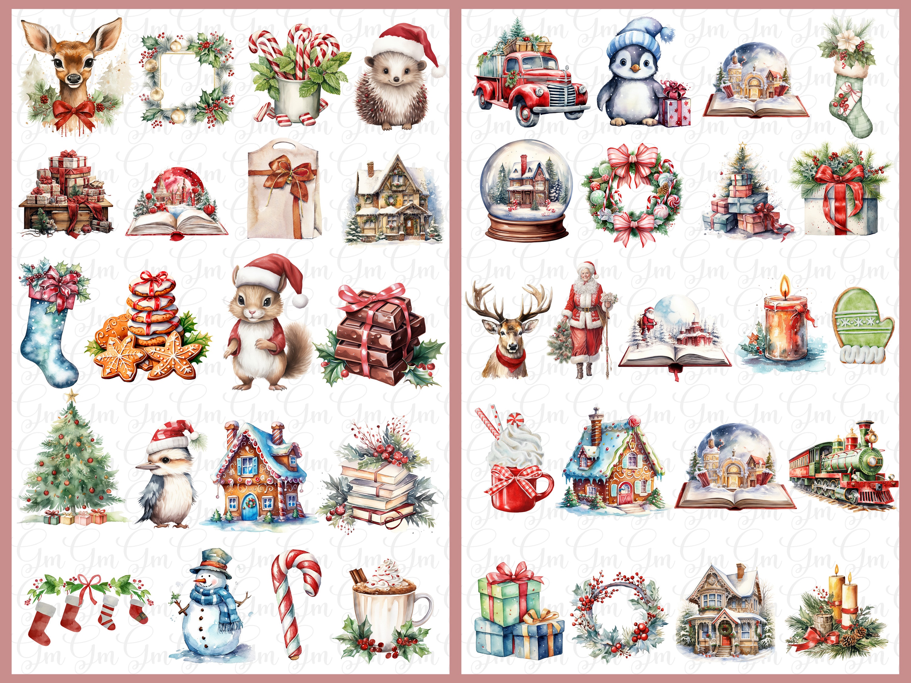 Watercolor Christmas Clipart Bundle, Holiday PNG Images (digital ...