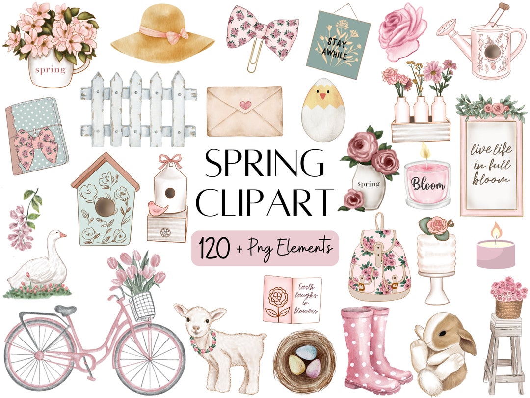 Spring Watercolor Clipart, Spring Garden Clipart, Spring Clipart Bundle ...
