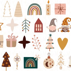 Boho Christmas Clipart,boho Christmas,boho Holiday Clipart,boho ...