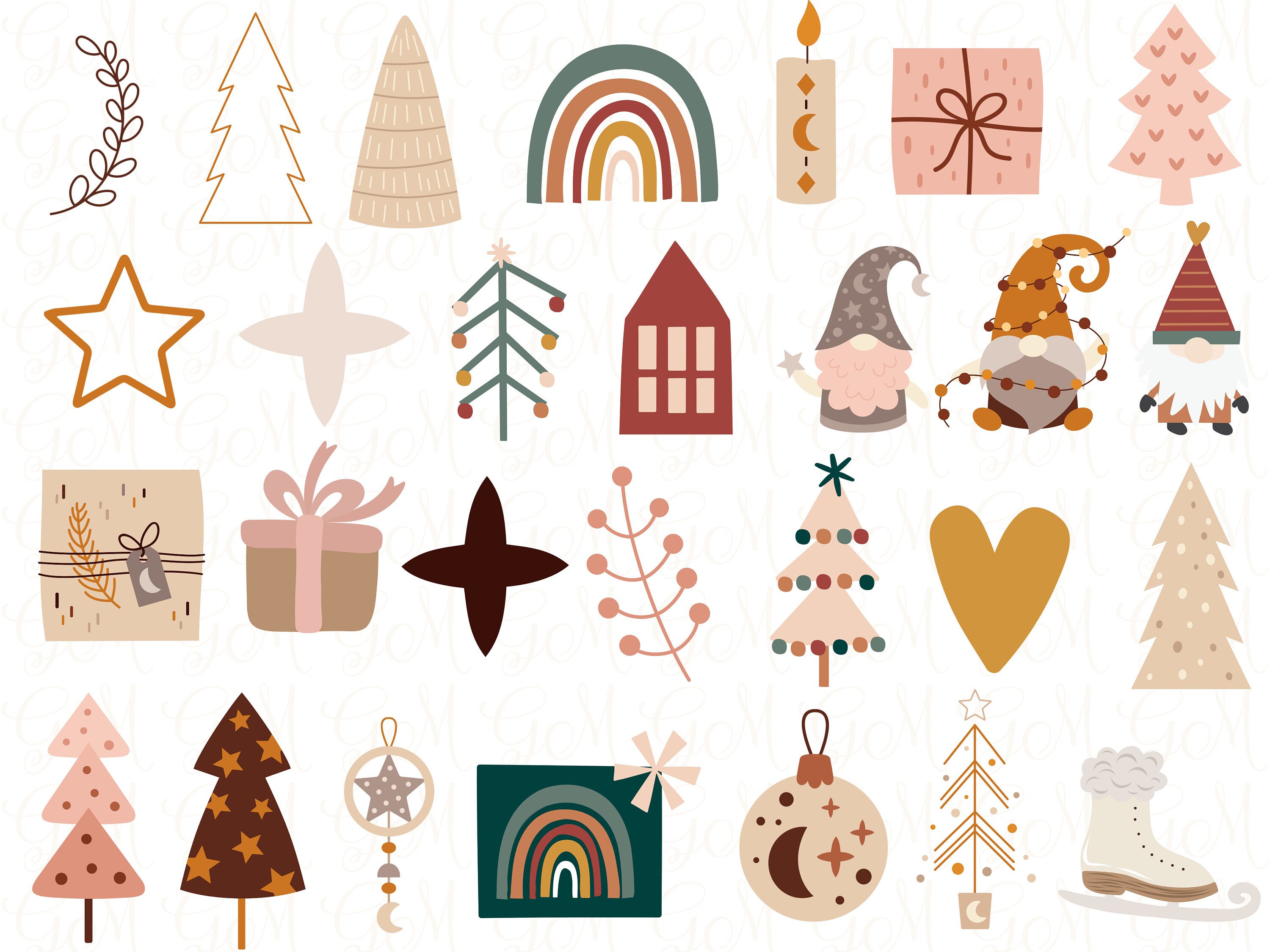 Boho Christmas Clipart Bundle, Holiday PNG Images (digital Download) - Etsy