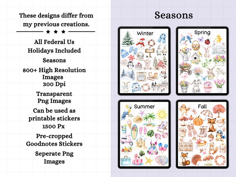 Holidays Goodnotes Stickers, Seasonal Planner Stickers (850+ PNG ...